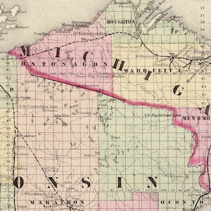 Map of the Wisconsin, Lake Superior and Upper Peninsula, Michigan MI ...