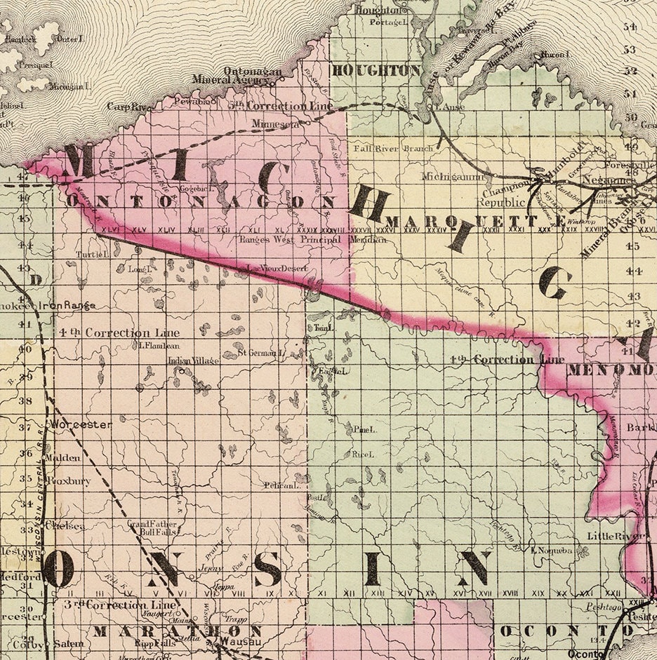 Map of the Wisconsin, Lake Superior and Upper Peninsula, Michigan MI ...