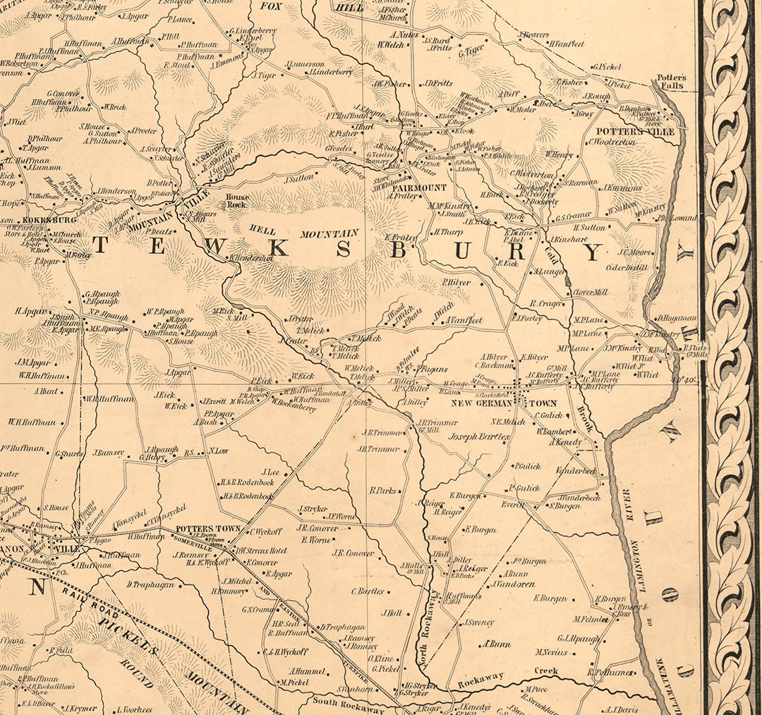 Map of Hunterdon County, New Jersey 1851. Vintage Restoration Hardware ...