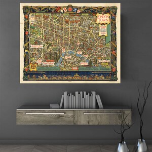 Pictorial Map of London Town 1938. Vintage Home Deco Style Old Wall ...