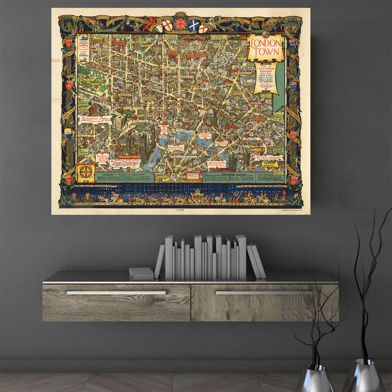 Pictorial Map of London Town 1938. Vintage Home Deco Style Old - Etsy