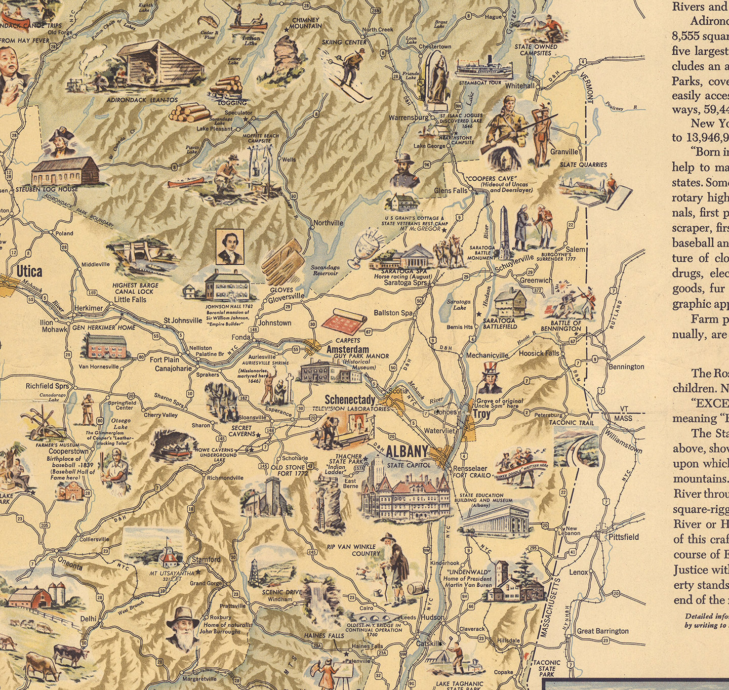 Pictorial Map of New York State. Vintage home Deco Style old | Etsy