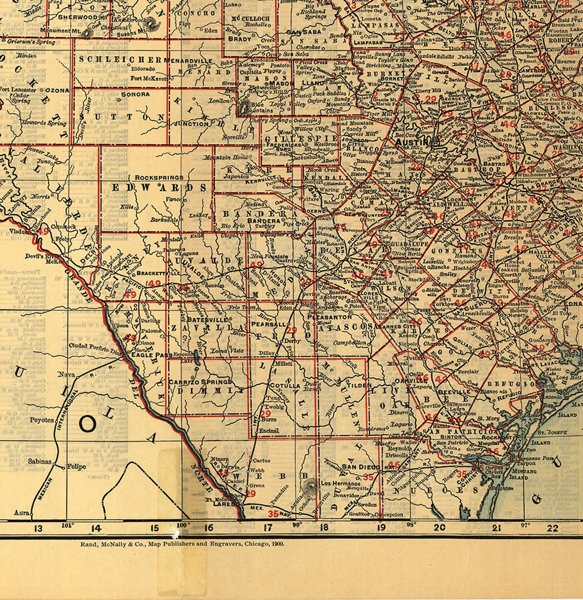 Map of Texas and Railroad From 1900. Restoration Hardware Home | Etsy