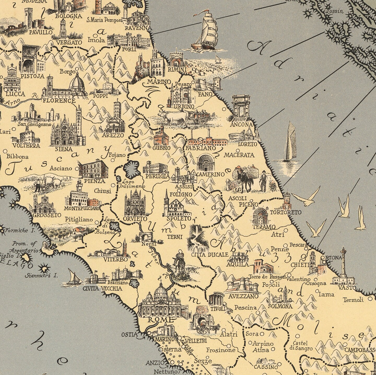 Map of Italy, With Vatican City, Italy, 1935. Vintage Restoration ...