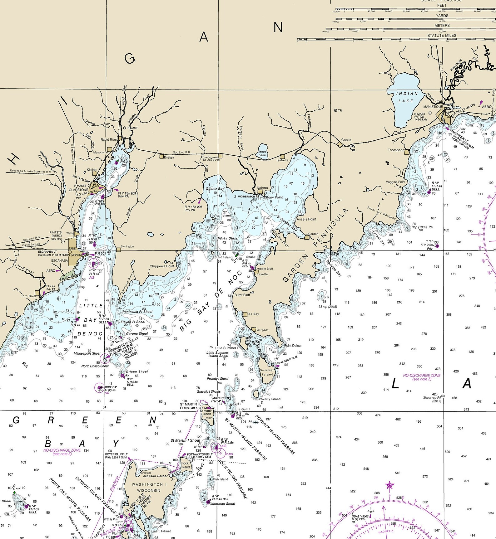 Nautical Chart of North End of Lake Michigan Including Green | Etsy