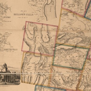 Map of Windham County, Vermont, VT 1856. Vintage Restoration Hardware ...