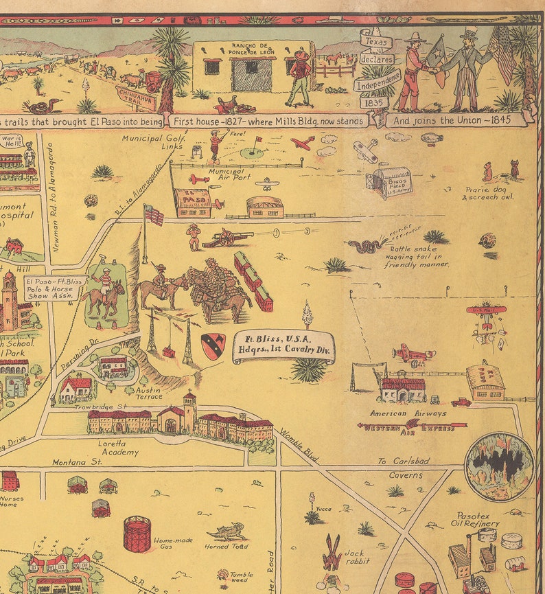 Map of El Paso Del Norte Also Known as El Paso Texas and - Etsy