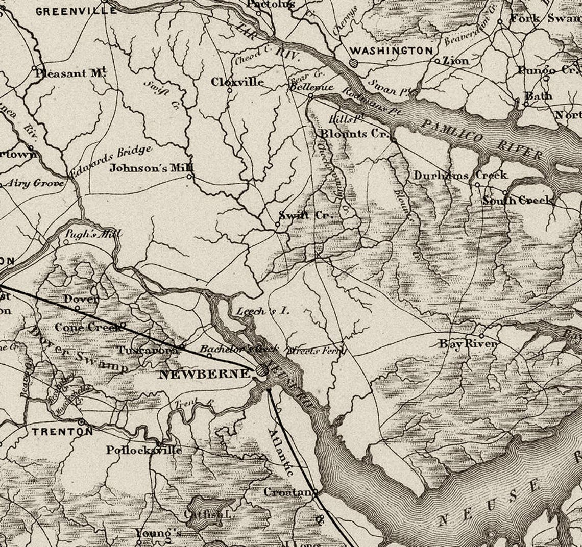 Map of Pamlico Sound North Carolina 1874. Vintage Restoration Hardware ...