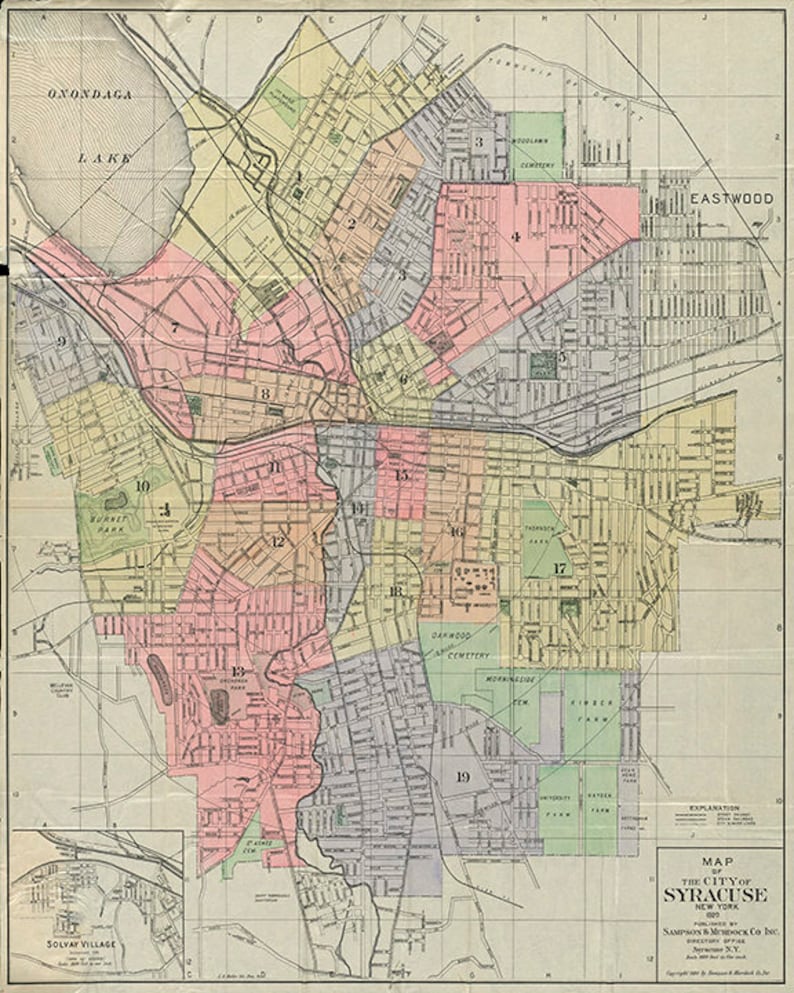 Map of Syracuse, Onondaga County, NY; 1920. Restoration Hardware Home ...