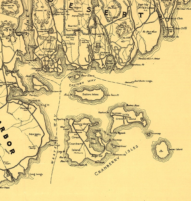Map of the Mount Desert Island Acadia National Park Maine. - Etsy