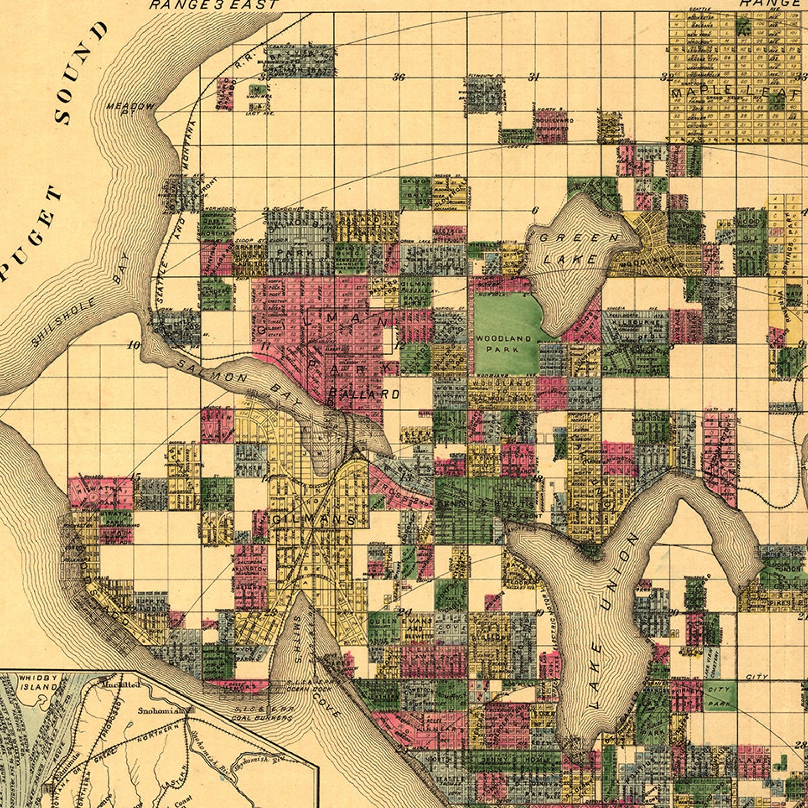 Guide Map of Seattle, Washington WA, 1890. Restoration Hardware Home ...