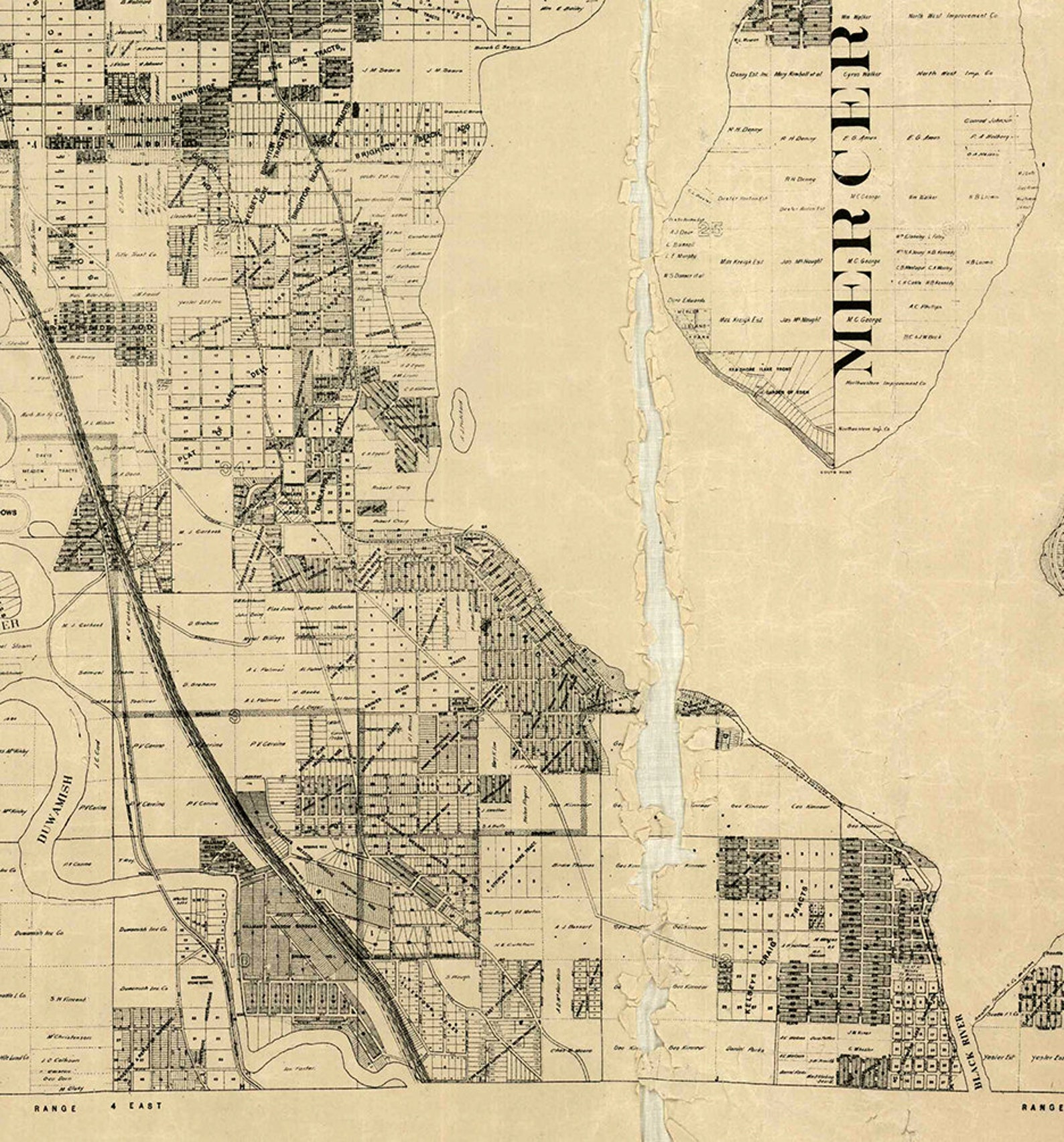 Map of Seattle, Puget Sound, Washington, WT, 1909. Vintage Restoration ...
