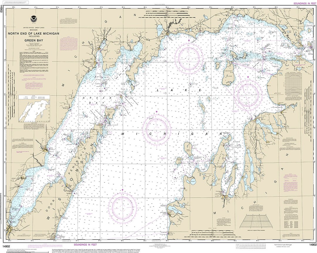 Nautical Chart of North End of Lake Michigan Including Green Bay 14902 ...