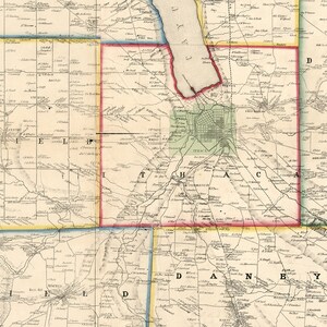Map of Tomkins County, New York NY 1853. Vintage Home Style Old Wall ...