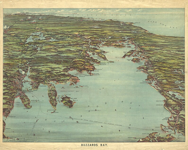 Map of Buzzards Bay, Massachusetts, MA. Vintage Restoration Hardware ...