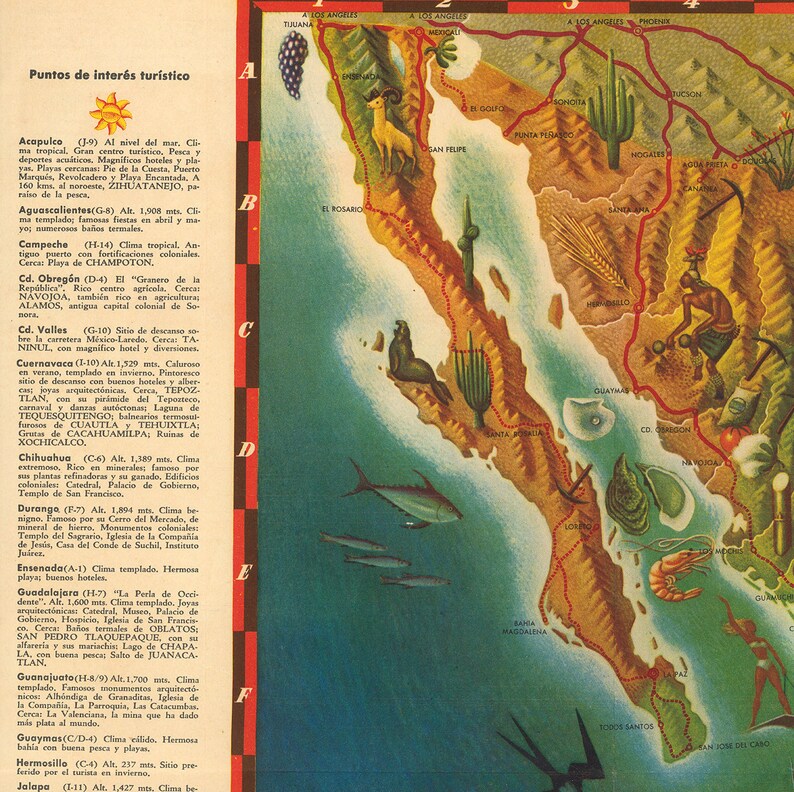 Carreteras De Mexico Highway Map. Vintage Revised Home Décor - Etsy