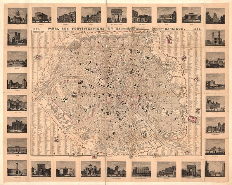 Map of Paris France 1850. Highly Detailed Map. Home Deco - Etsy