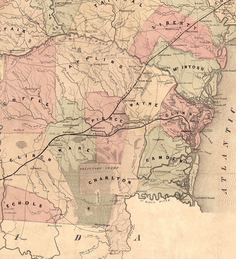 Map of State of Georgia. 1864 Vintage Restoration Hardware - Etsy