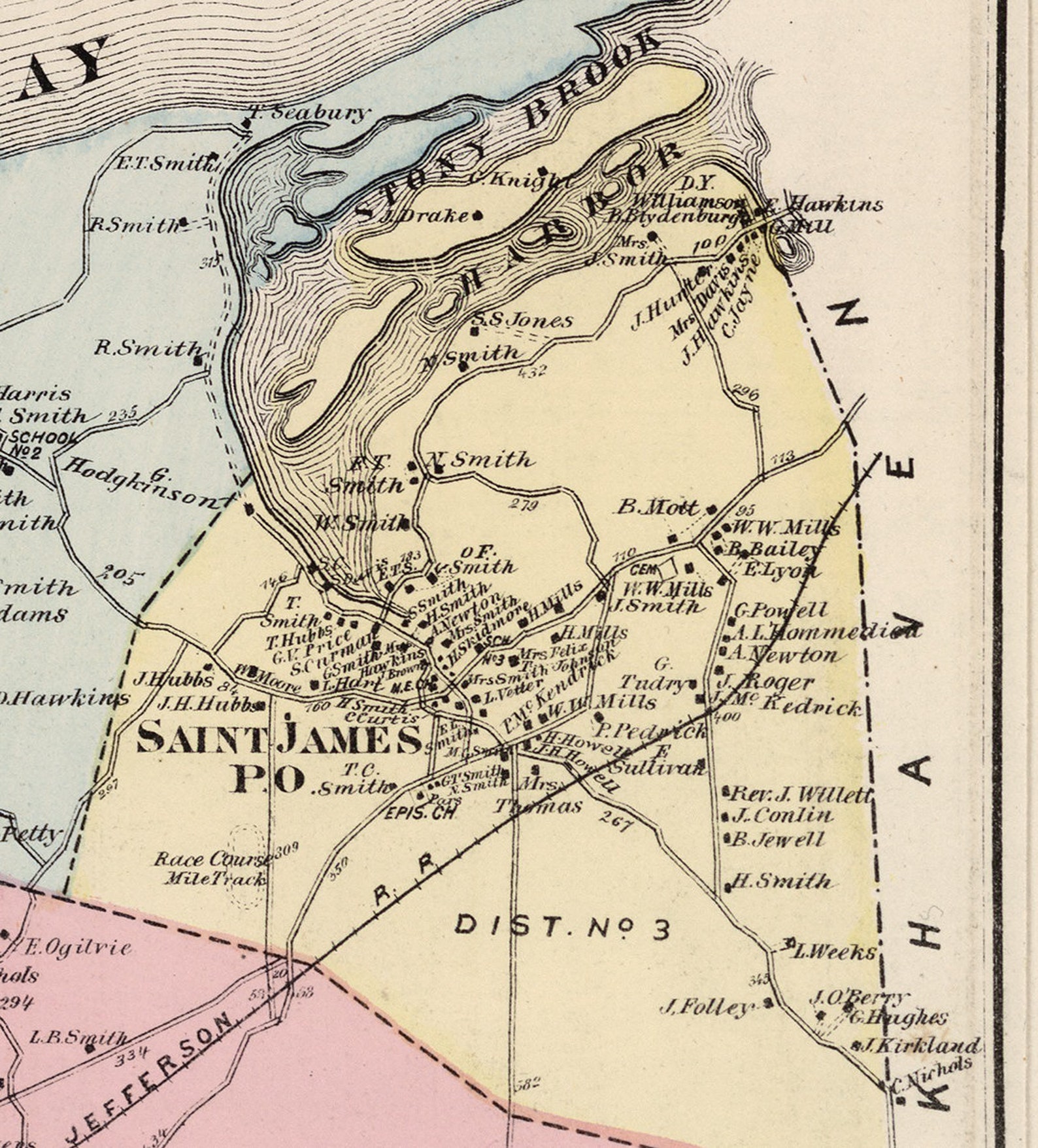 Map of Smithtown, Suffolk County, Long Island, New York NY 1873 ...