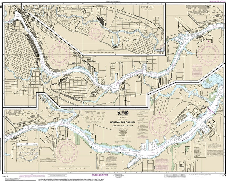 Nautical Charts of Houston Ship Channel Carpenters Bayou to - Etsy