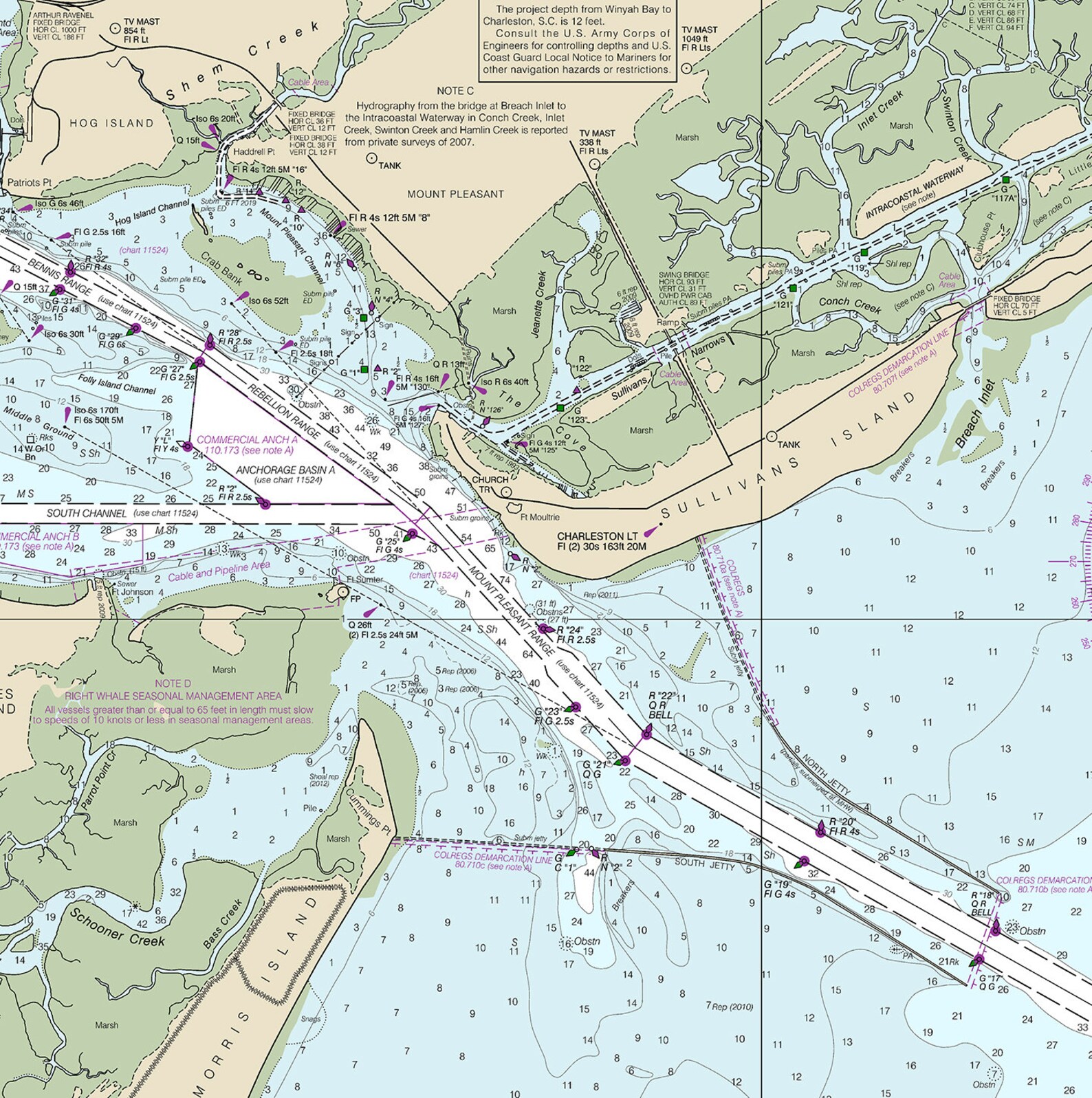 Nautical charts of Charleston Harbor Entrance and Approach | Etsy