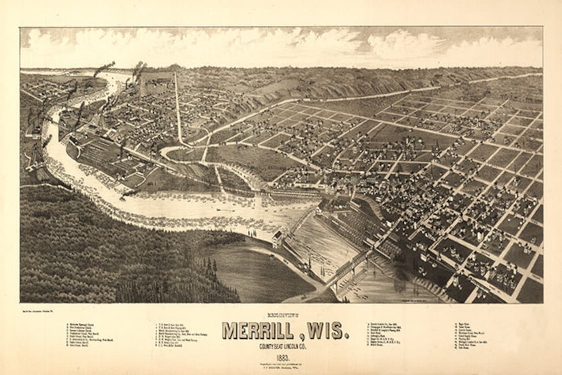 Map of Merrill Lincoln Co. Wisconsin 1883 WI. Vintage - Etsy
