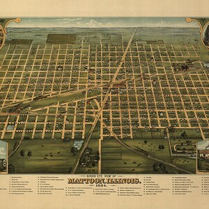 Map of Mattoon, Coles County, Illinois IL, 1884. Restoration Hardware ...