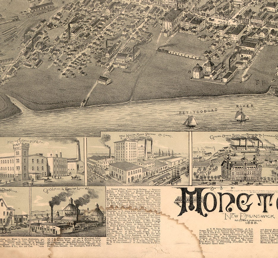 Map of Moncton New Brunswick Canada in 1881. Reproduction | Etsy