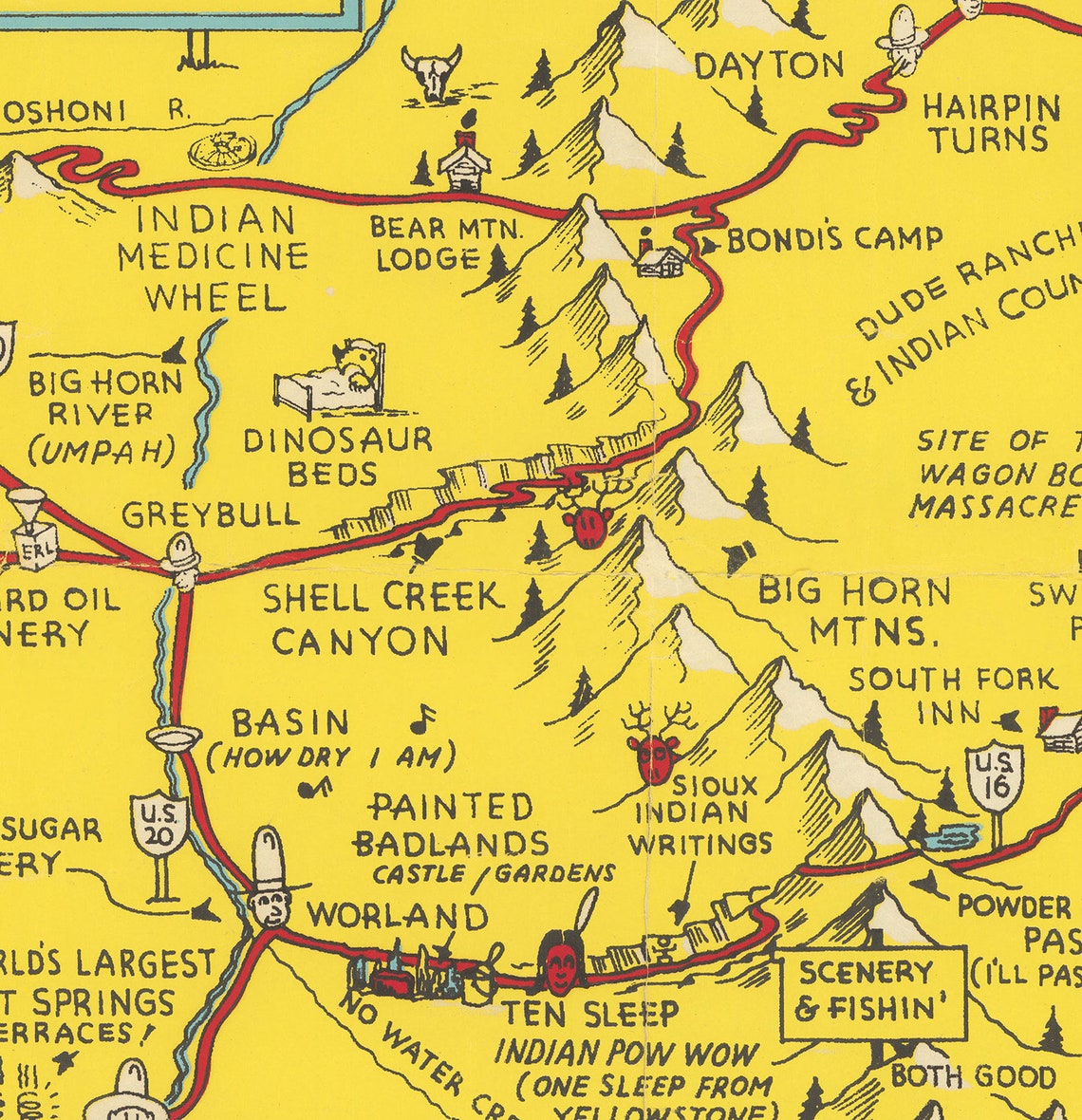 Map of the Red Lodge Cooke Highway. Vintage Home Deco Style - Etsy