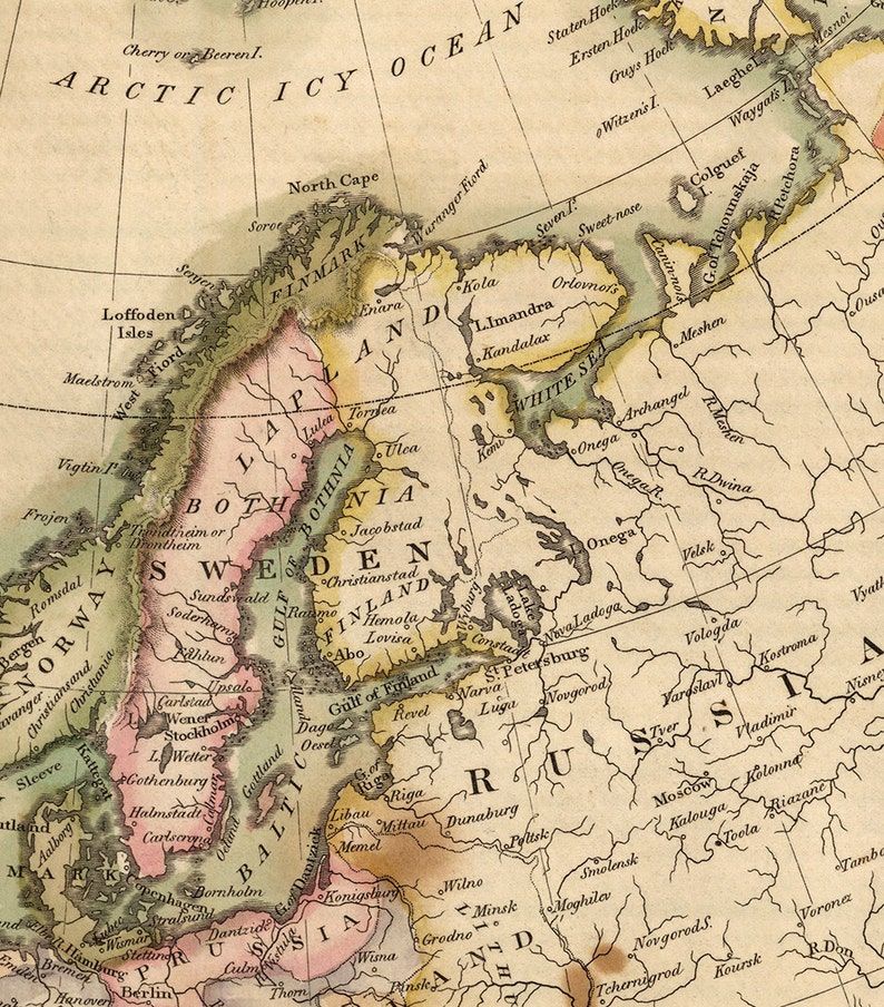 Map of Europe 1814. Vintage Restoration Hardware Home Deco | Etsy