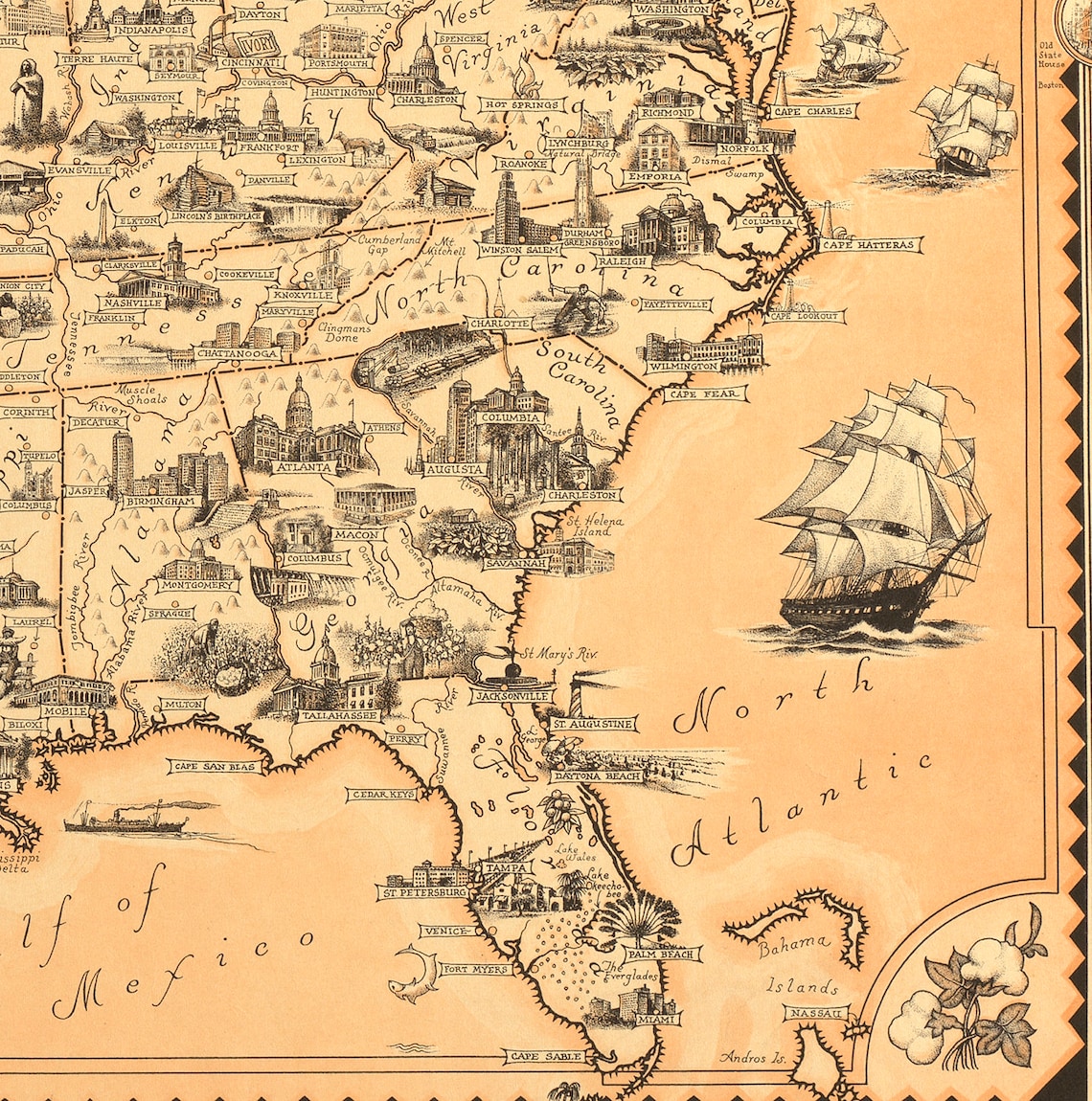 Pictorial Map of United States of America. Vintage Home Décor - Etsy