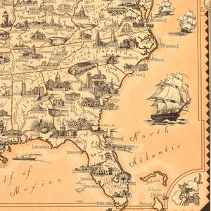 Pictorial Map of United States of America. Vintage Home Décor ...