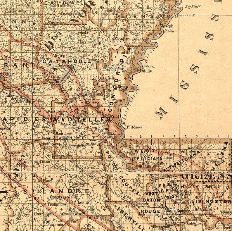 Map of Louisiana 1876. Vintage Restoration Hardware Home Deco | Etsy