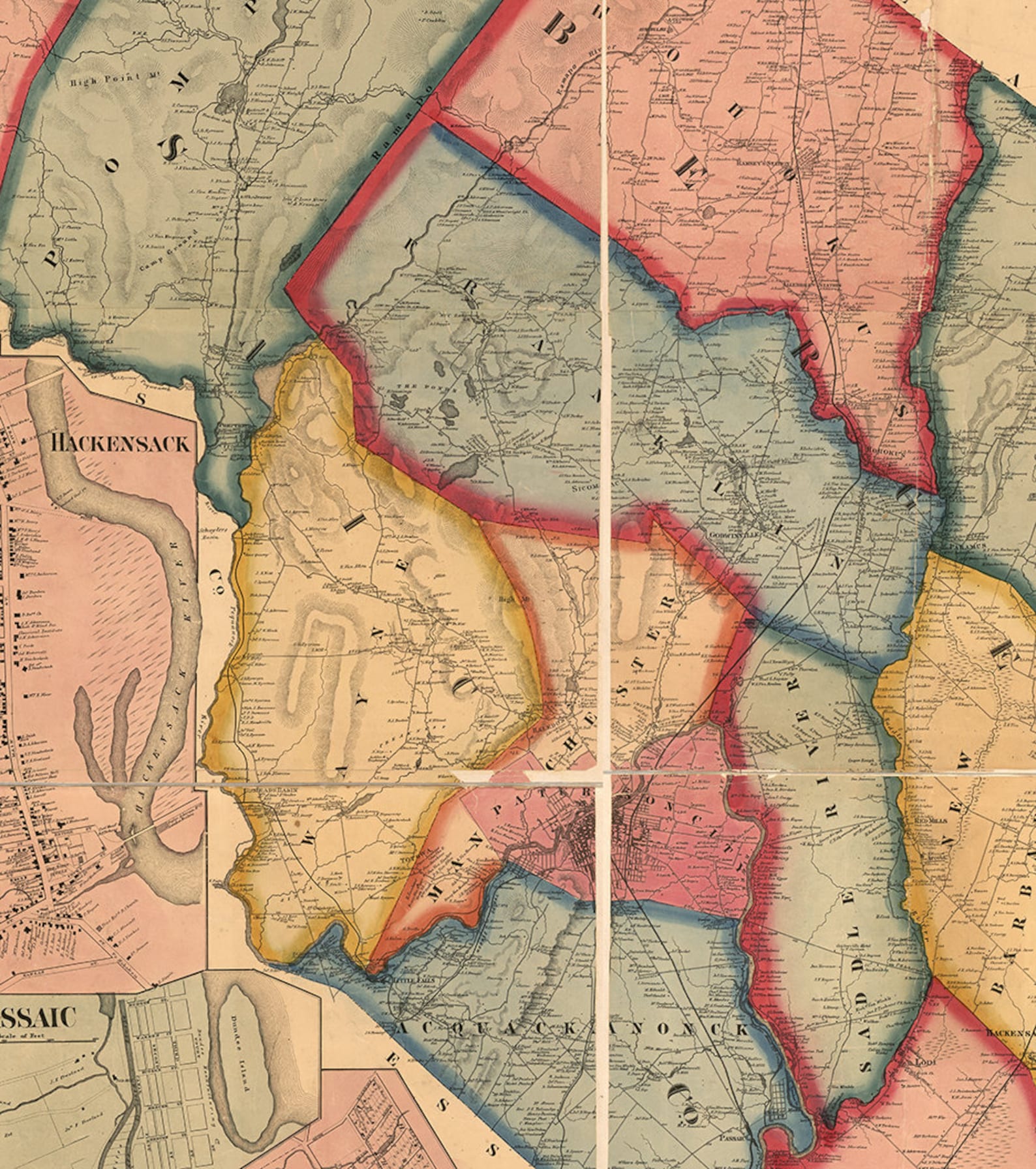 Map of Bergen and Passaic County New Jersey NJ 1861. Vintage - Etsy