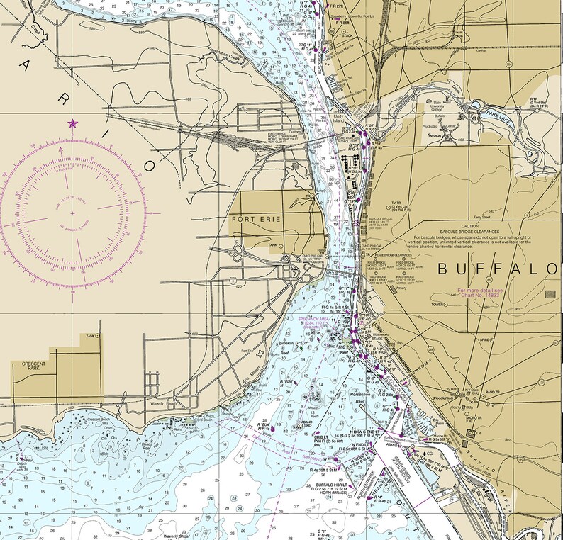 Nautical Charts of Upper Niagara River 14832. Buffalo, Grand Island ...