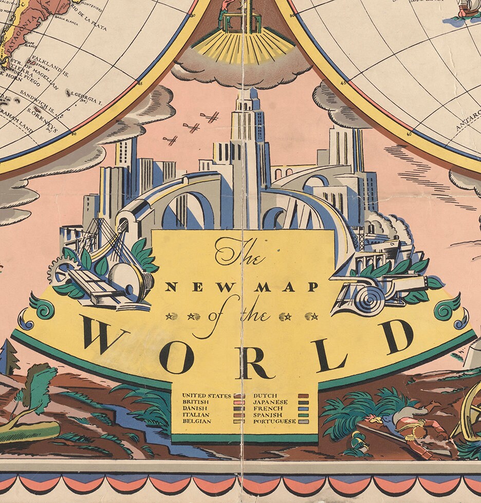 The New Map of the World. 1928. Vintage Restoration Hardware Home Deco ...