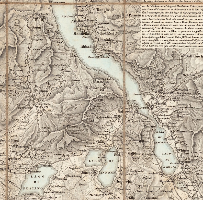 Topographical Map of Lake Como Italy. 1864 Vintage Art | Etsy