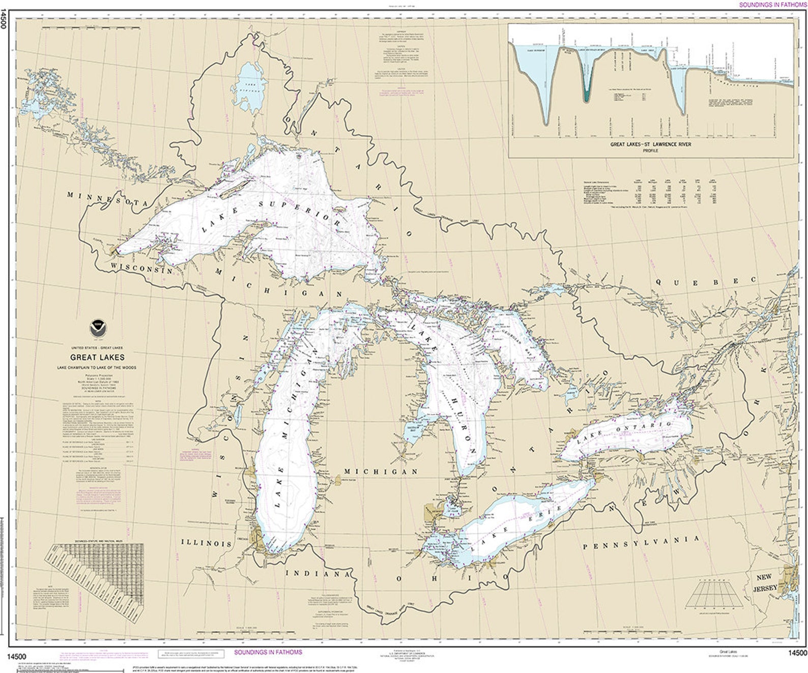 Nautical Charts of Great Lakes Lake Champlain to Lake of the | Etsy