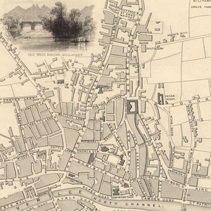 Map of City of Cork, Ireland, 1851. Vintage Home Deco Style Old Wall ...