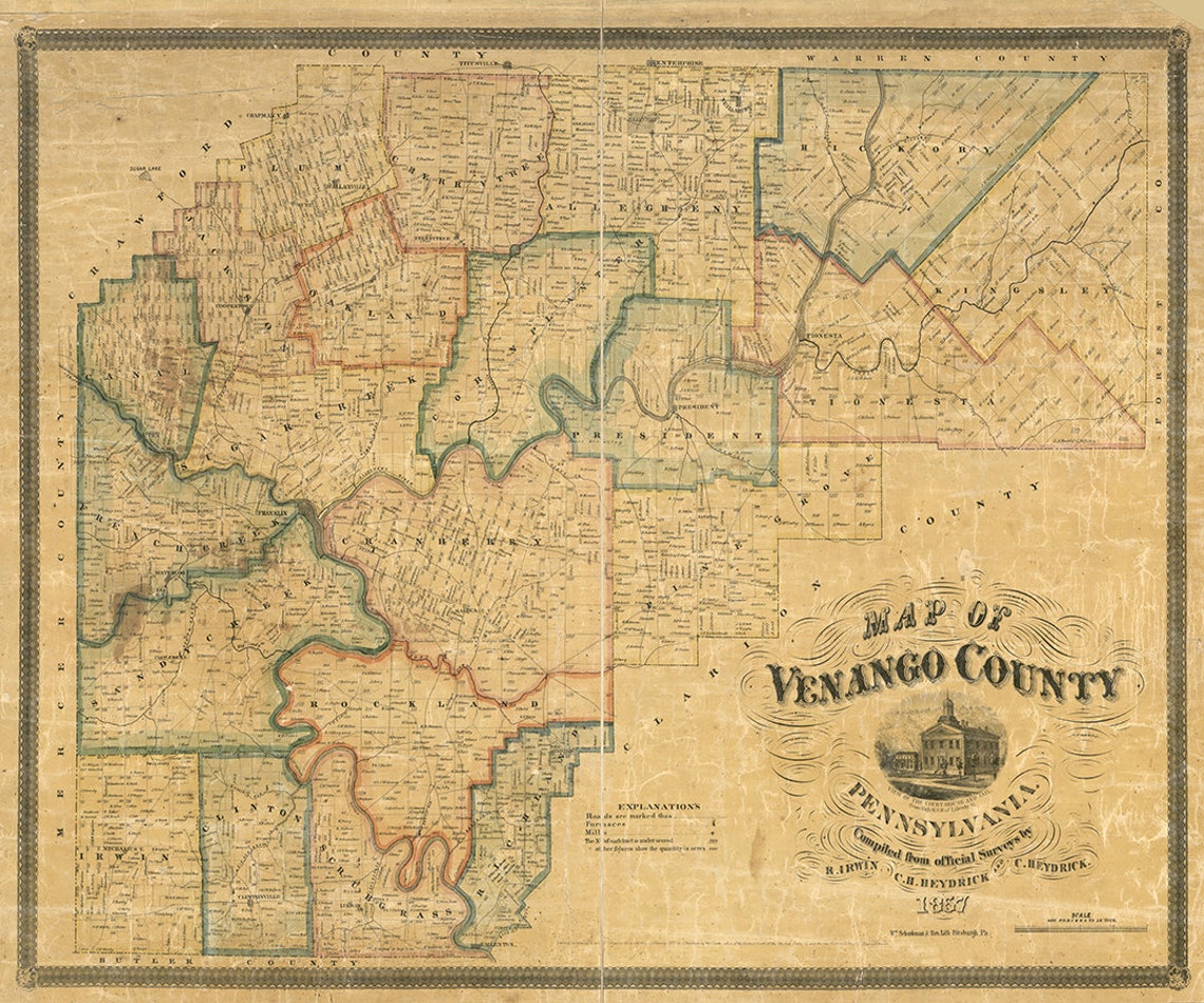 Map of Venango Counties Pennsylvania 1857. Vintage | Etsy