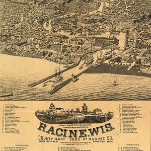 Map of Racine, Racine Co., Wisconsin 1883, WI. Vintage Restoration ...