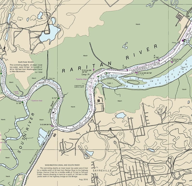 Nautical Chart of Raritan River Raritan Bay to New Brunswick. - Etsy