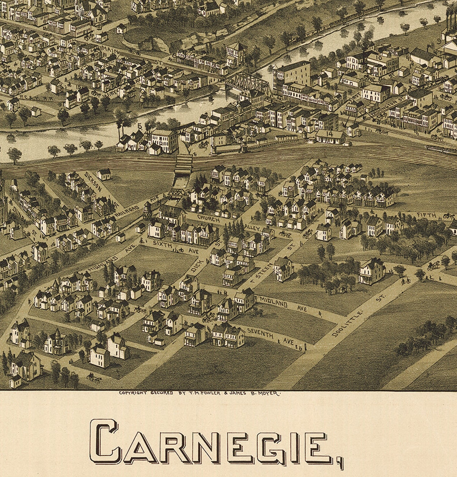 Map of Carnegie Allegheny Co. Pennsylvania PA 1897. - Etsy
