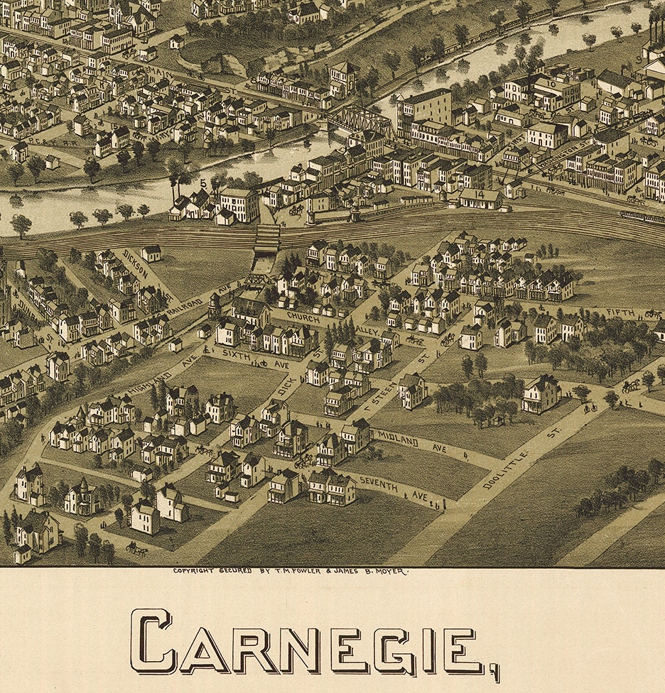 Map of Carnegie Allegheny Co. Pennsylvania PA 1897. - Etsy