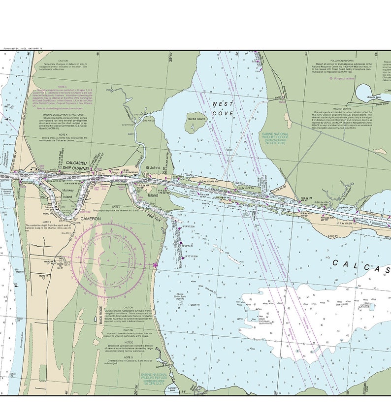 Calcasieu River and Lake Louisiana Nautical Wall Art Reproduction NOAA ...
