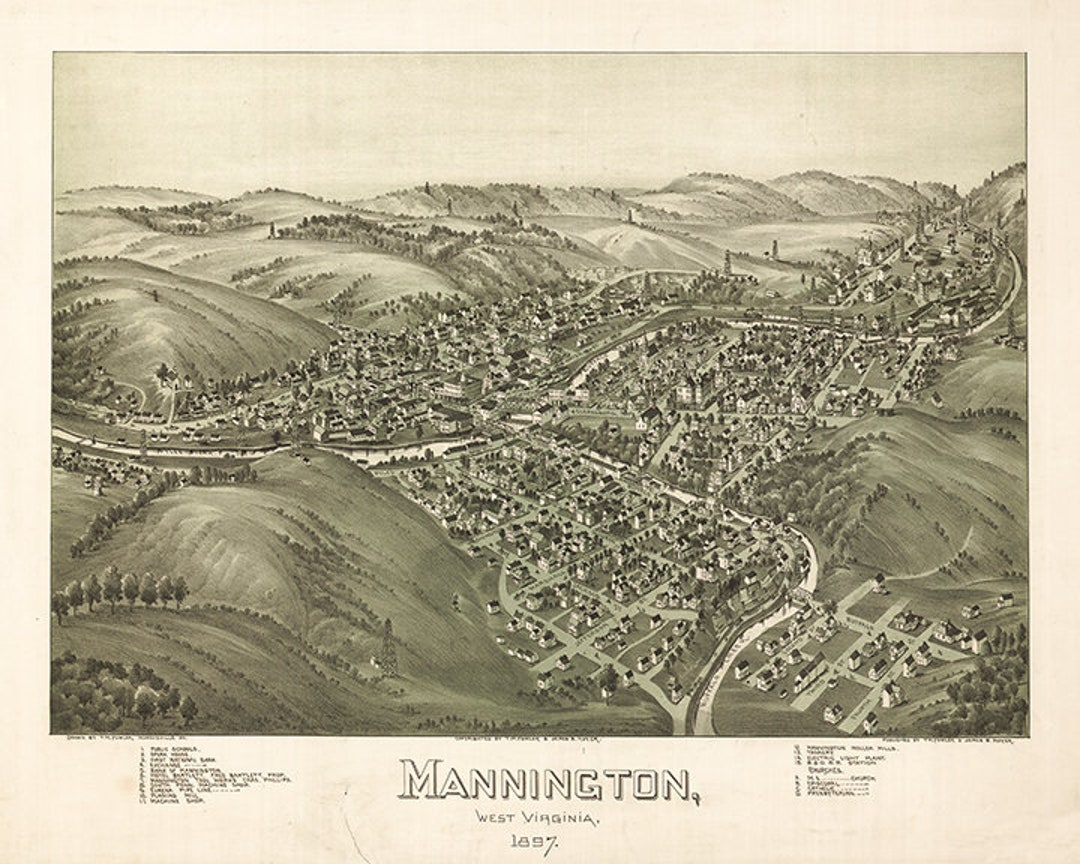 Map of Mannington, Marion County, West Virginia WV. 1897. Vintage ...