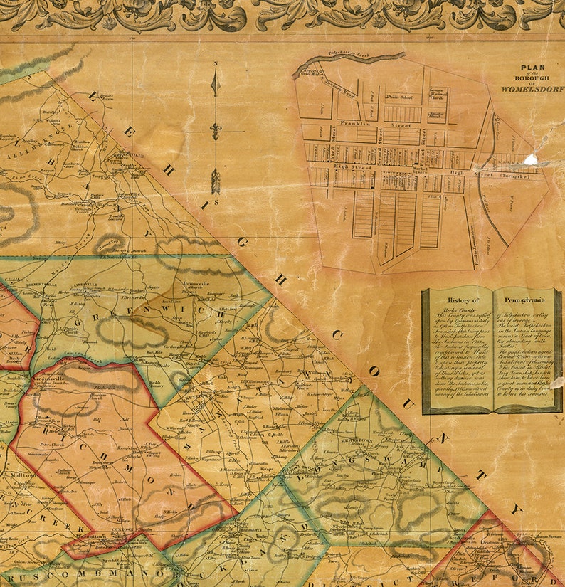 Map of Berks County Pennsylvania PA 1854. Reproduction - Etsy