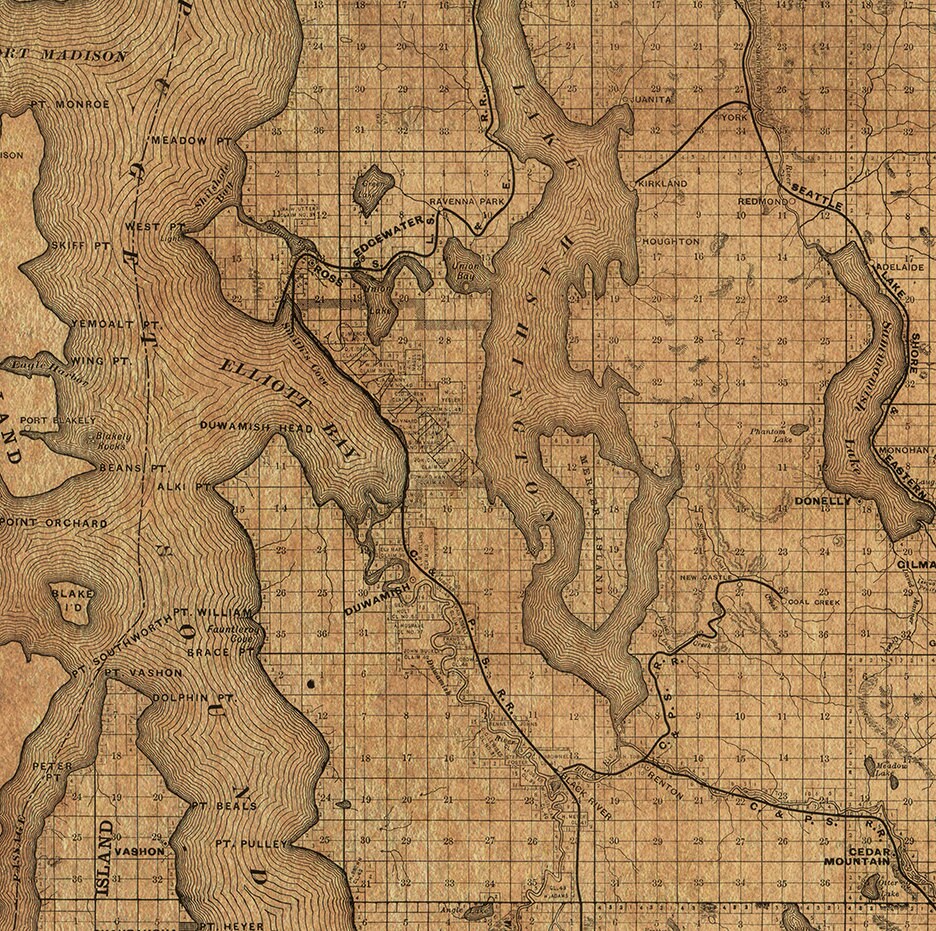 Map of King County Washington WT. 1888. Vintage restoration | Etsy
