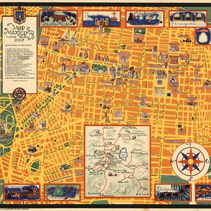 Pictorial Map of Mexico City. Vintage Restoration Hardware Home Deco ...