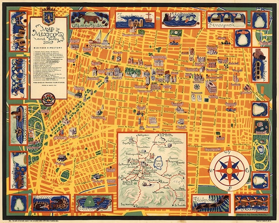Pictorial Map of Mexico City. Vintage Restoration Hardware | Etsy